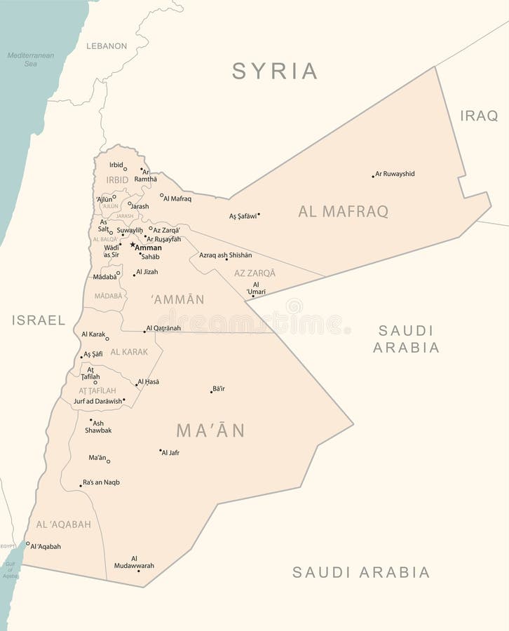 Jordan - Detailed Map with Administrative Divisions Country Stock ...