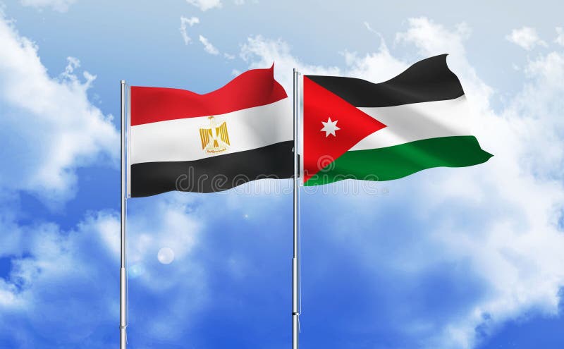 Jordan and Egypt Flags Together Waving Against Blue Sky Stock ...