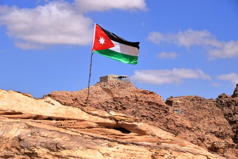 Jordan Flag at the Area of Wadi Musa, Petra, Jordan Stock Image - Image ...