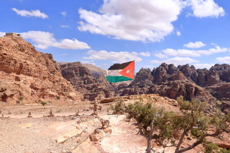 Jordan Flag at the Area of Wadi Musa, Petra, Jordan Stock Image - Image ...