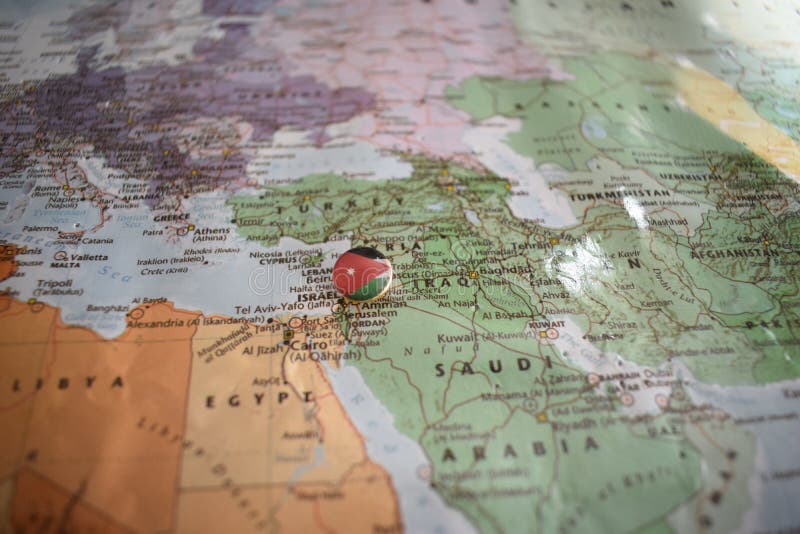 Jordan Flag Drawing Pin on the Map Stock Photo - Image of macro, jordan ...