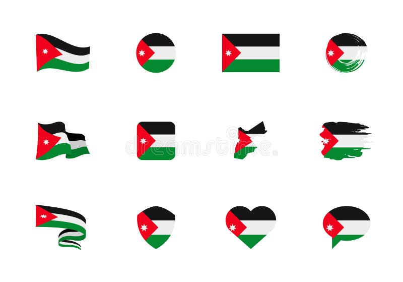 Jordan Flag - Flat Collection. Flags of Different Shaped Twelve Flat ...