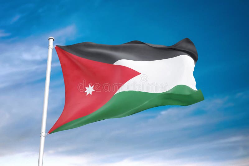 Jordan Flag Waving Sky Background 3D Illustration Stock Illustration ...