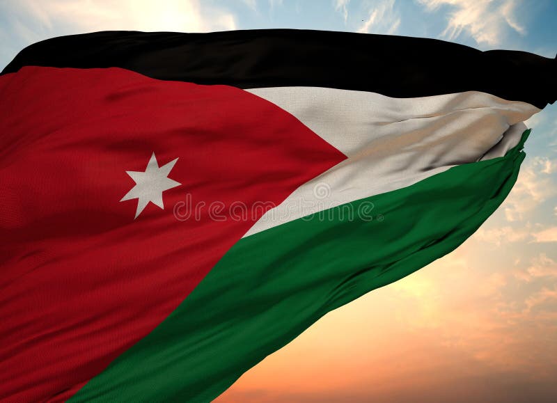 Jordan Flag Waving in the Wind with the Blue Sky in the Background ...