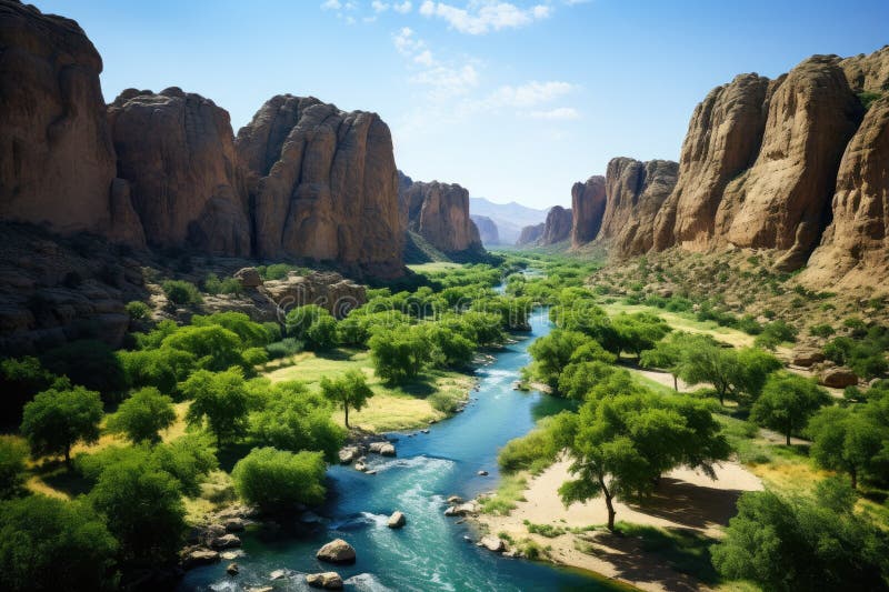 Jordan Landscape. Majestic Canyon River Landscape Surrounded by Rocky ...