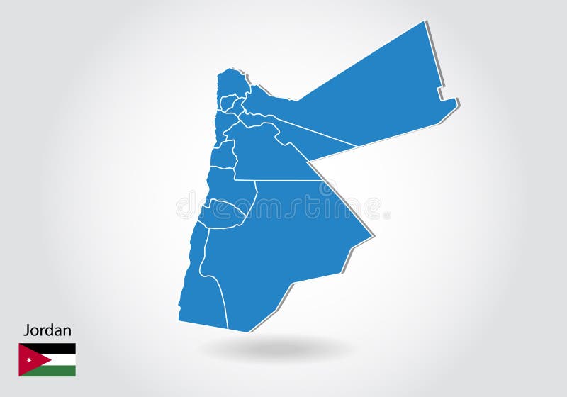 Jordan Map Design with 3D Style. Blue Jordan Map and National Flag ...
