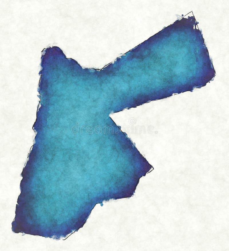Jordan Map with Drawn Lines and Blue Watercolor Illustration Stock ...