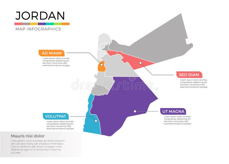Jordan Map Infographics Vector Template with Regions and Pointer Marks ...