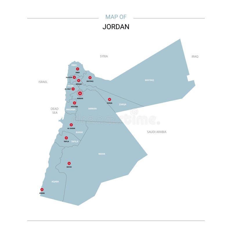 Jordan Map Vector with Red Pin. Stock Vector - Illustration of ...