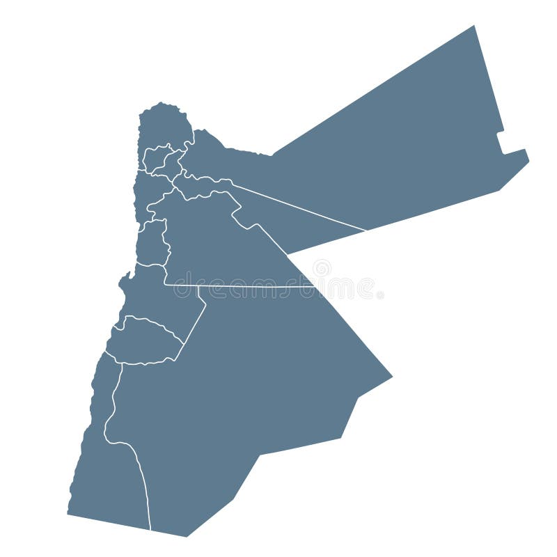 Jordan Map - Vector Solid Contour and State Regions Stock Illustration ...
