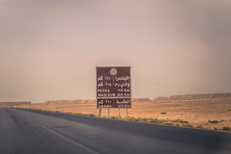 Jordan - October 01, 2018: Road Sign in the Countryside of Jordan Stock ...