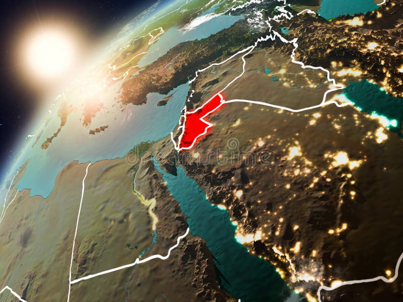 Jordan on Planet Earth in Sunset Stock Illustration - Illustration of ...