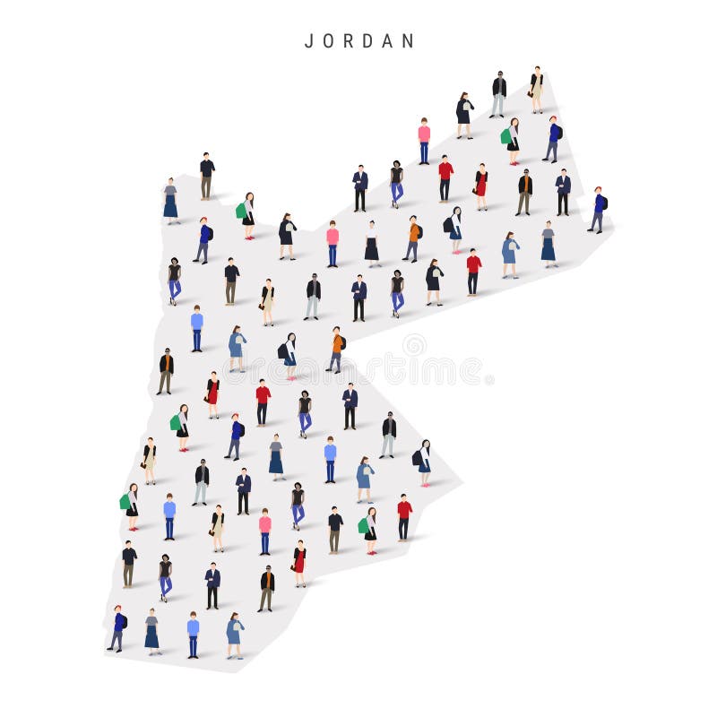 Jordan Population Map. Large Group of People in a Shape of Jordan Map ...