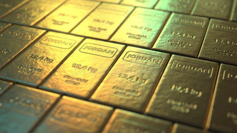 JORDAN Text on Gold Bars. 3d Rendering Stock Illustration ...