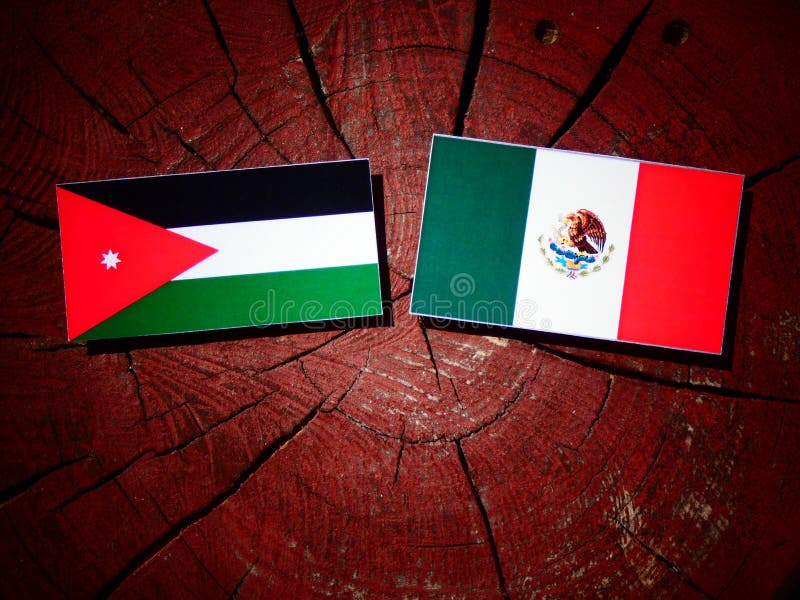 Jordanian Flag with Mexican Flag on a Tree Stump Isolated Stock Photo ...