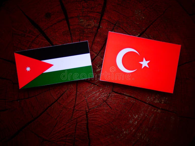 Jordanian Flag with Turkish Flag on a Tree Stump Stock Photo - Image of ...