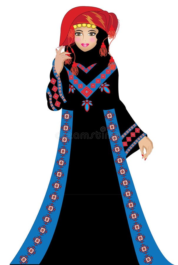 Folklore Jordanian Woman and a Tray Stock Illustration - Illustration ...
