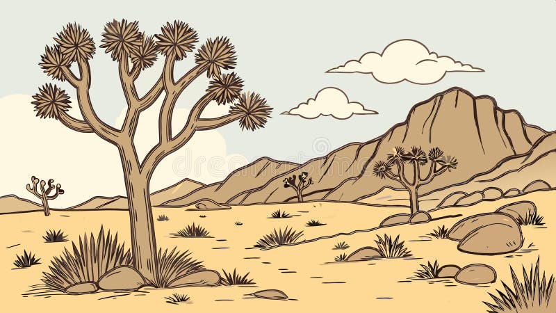 Joshua Tree Desert Landscape with Cacti and Arid Environment Scene ...