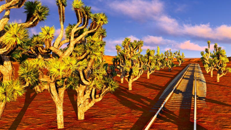 Joshua trees and railroad stock image. Image of travel - 49058843
