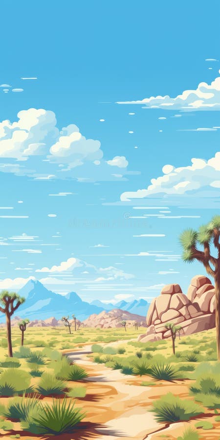 Realistic Cartoon Desert with Spectacular Backdrops Stock Illustration ...