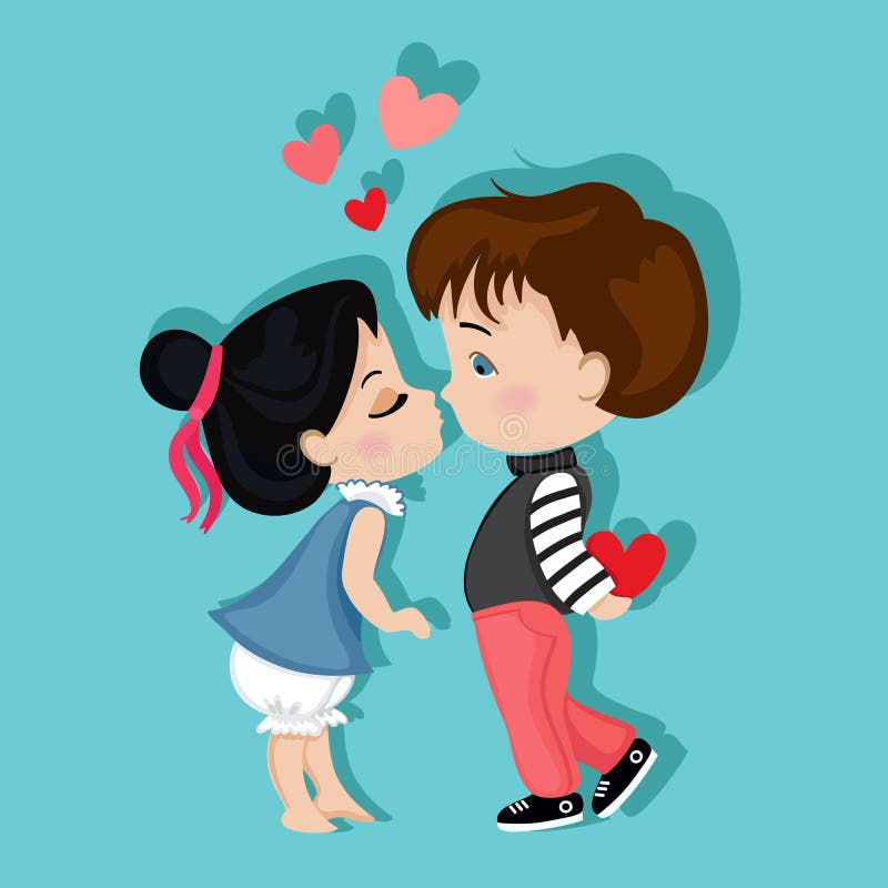 Jour Du `s De Valentine Baisers De Garçon Et De Fille Carte Damour