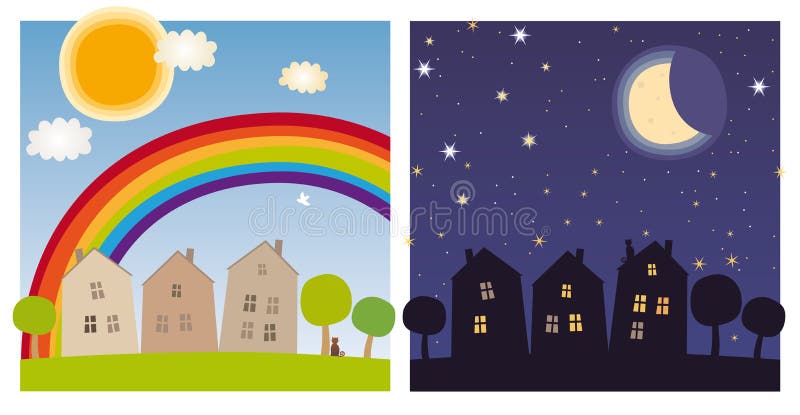 Jour et nuit illustration de vecteur. Illustration du oiseau - 69515088