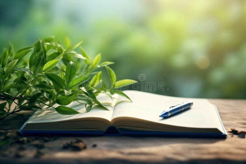 Journal with Pen and Greenery for Mindful Writing Stock Illustration ...
