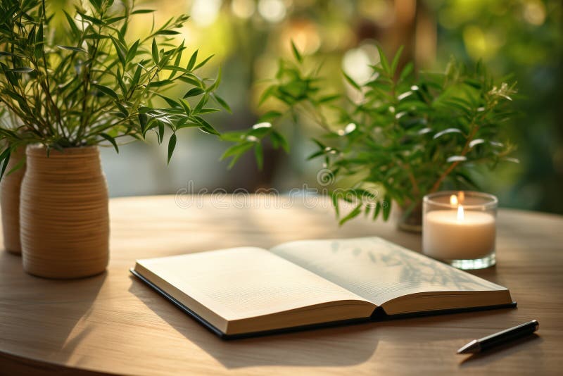 Journal with Pen and Greenery for Mindful Writing Stock Illustration ...