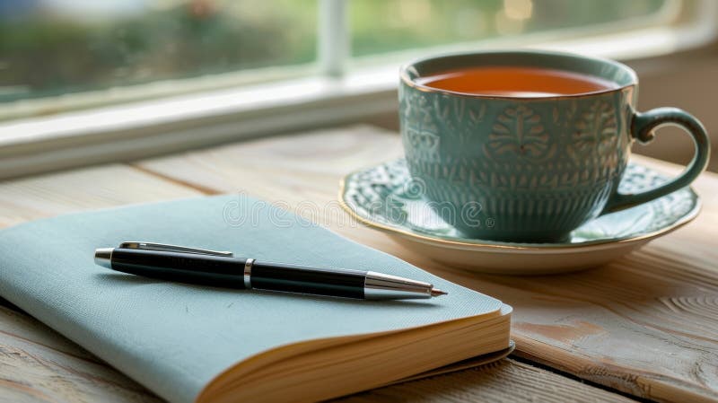 A Journal and Pen Next To a Cup of Herbal Tea Symbolizing daily ...