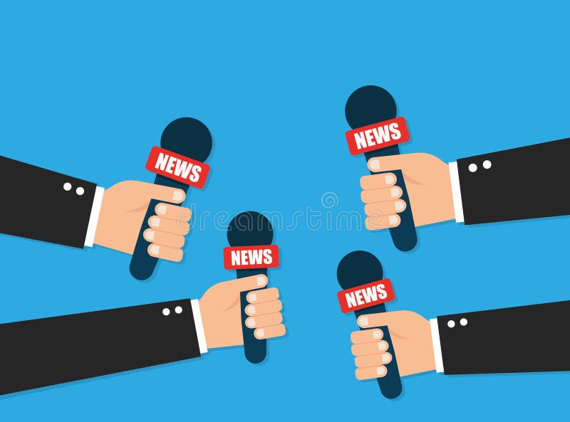Journalism Concept . Hands Holding Microphones Stock Vector ...