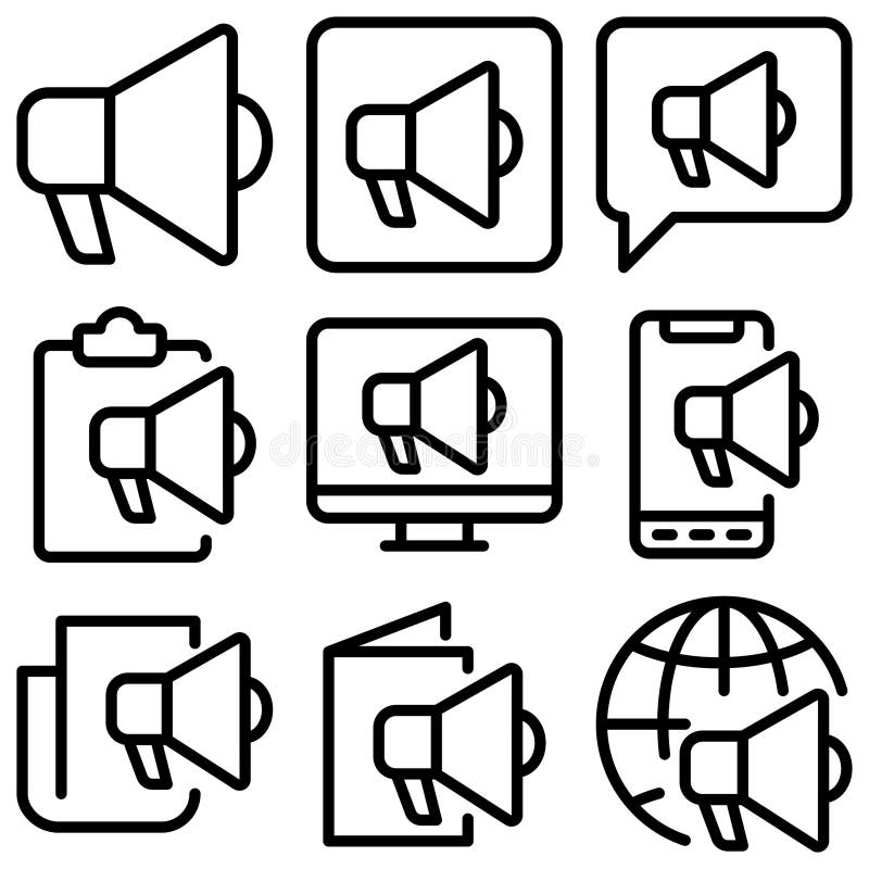 Journalism and Digital Marketing Announcement Icon Set Stock Vector ...