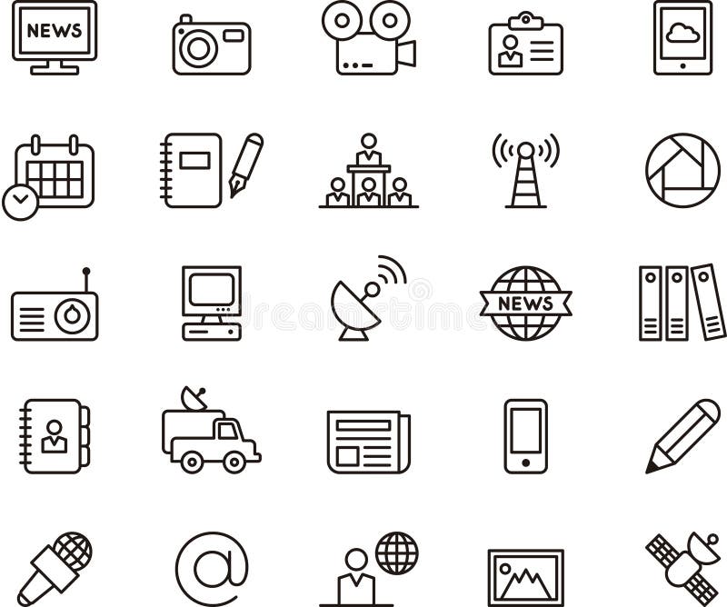 Journalism & Media Icons Stock Vector - Illustration of newscaster ...