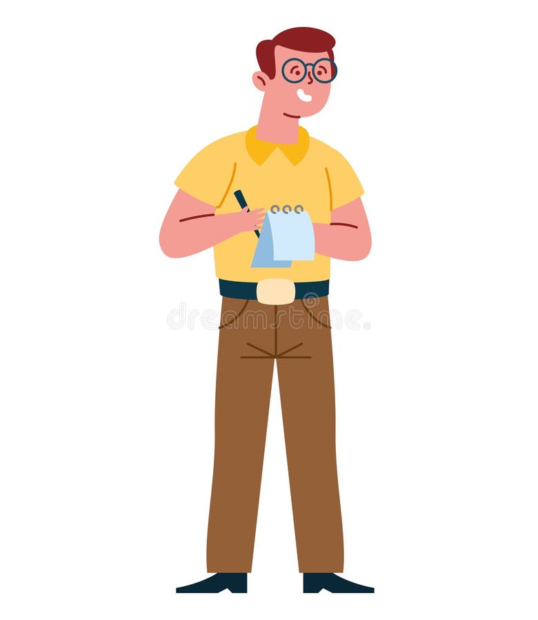 Journalist Character Takes Notes in Notepad Stock Illustration ...