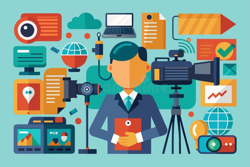 Journalist Engaged in Media and Photo Capturing with Various Digital ...