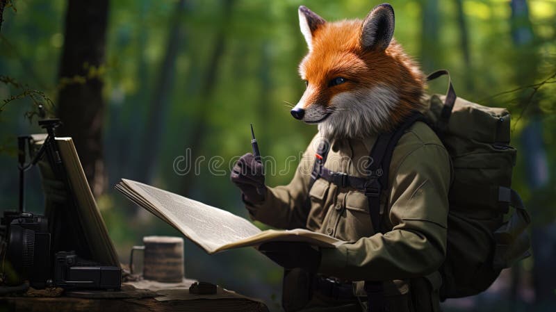 A Journalist Fox Collecting Information and Making Reports on Forest ...