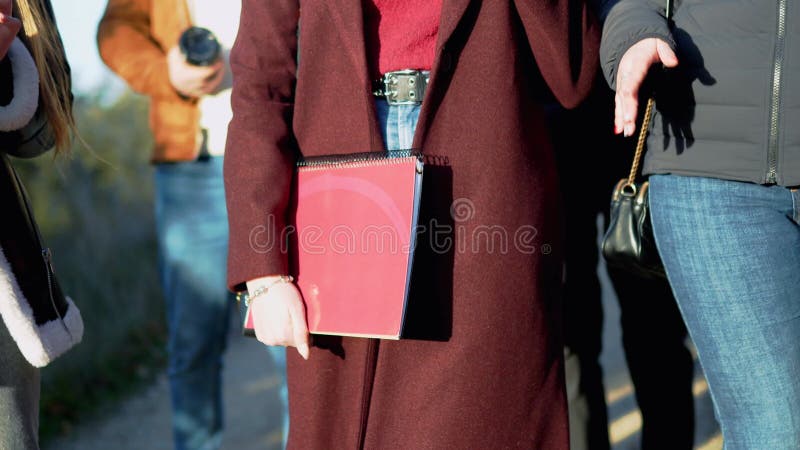Journalist Holding Notebook and Talking with Hand Gestures Stock ...