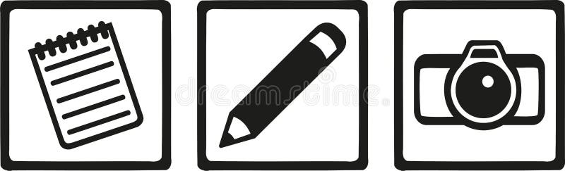 Journalist Icons - Pencil Notepad Camera Stock Vector - Illustration of ...