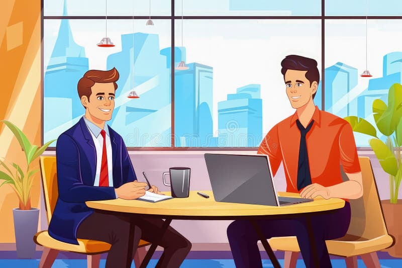 A Journalist Interviews a Man at a Conference. Stock Illustration ...