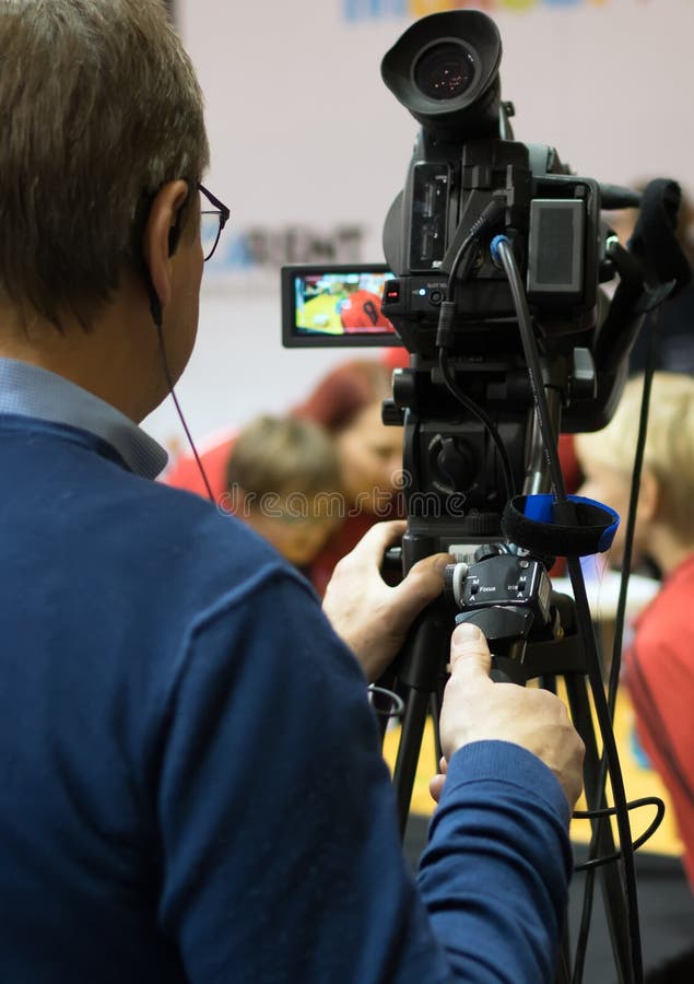 Journalist With Camera In Yellow Press Vest Editorial Stock Photo ...