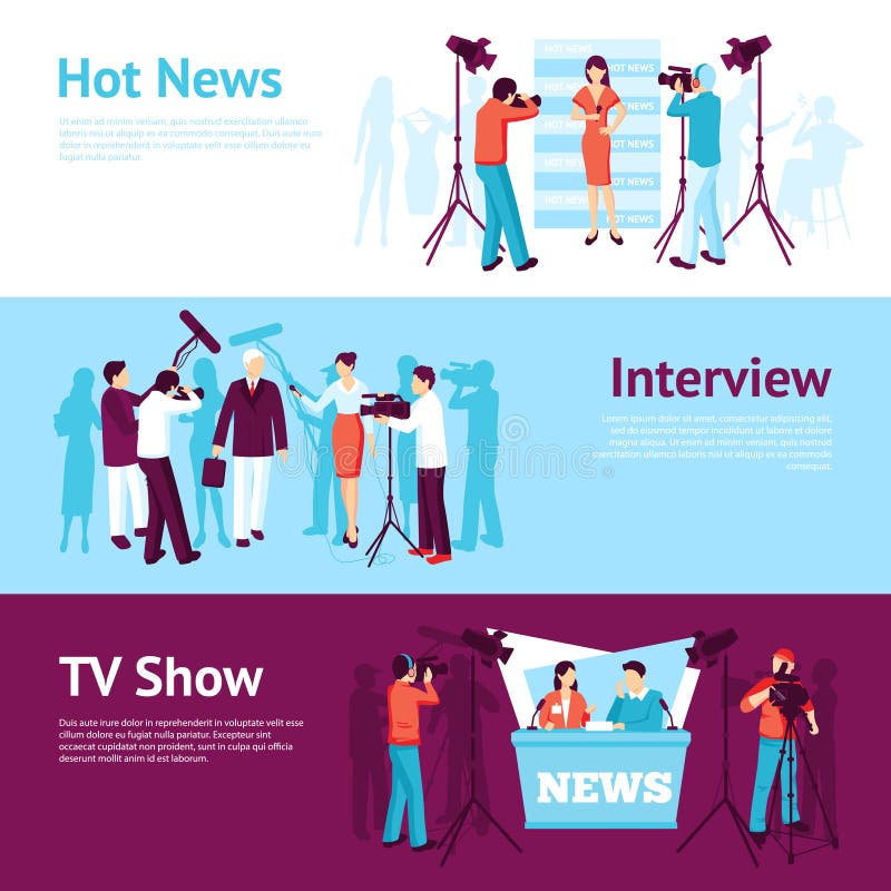 Journalist News Pressman Banner Set Stock Vector - Illustration of news ...
