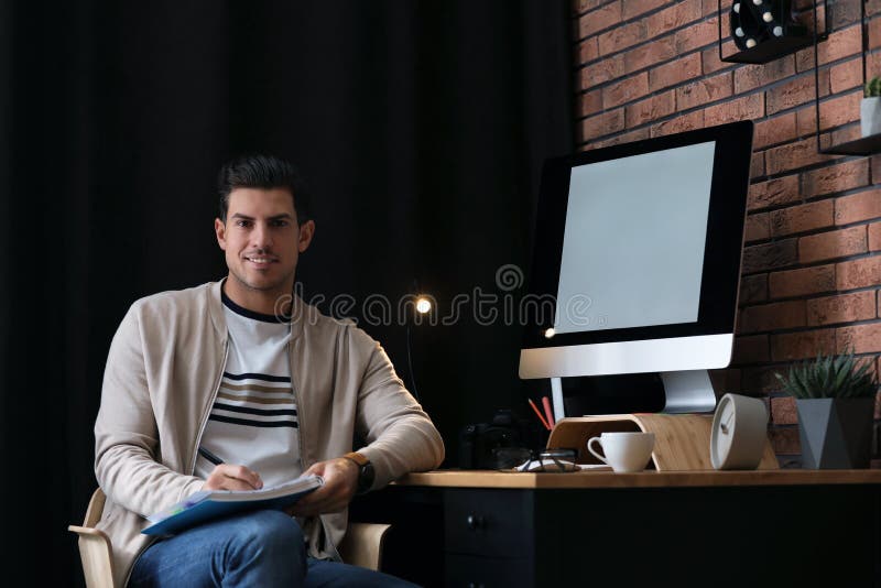Journalist with Notebook at Workplace Stock Image - Image of notebook ...
