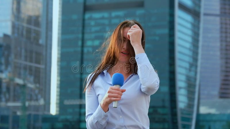 The Journalist is Reporting from the Downtown Stock Footage - Video of ...