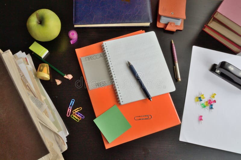 Journalist`s desk stock photo. Image of media, paper - 91324462