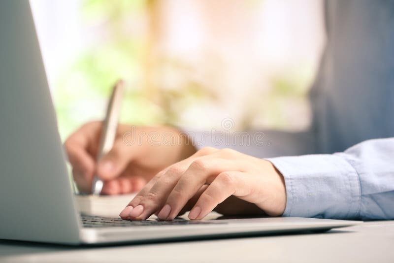 Journalist Working with Laptop at Table Stock Photo - Image of modern ...