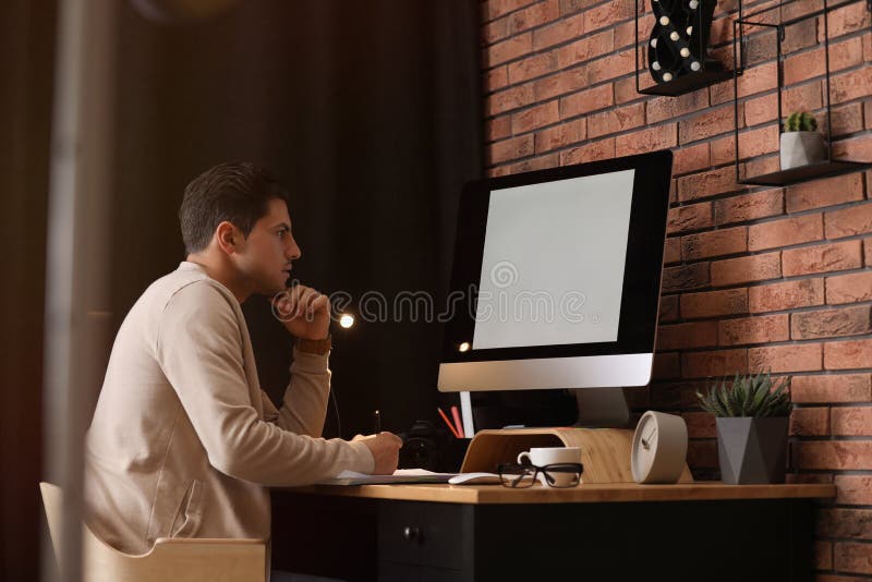Journalist Working with Modern Computer Stock Image - Image of blank ...