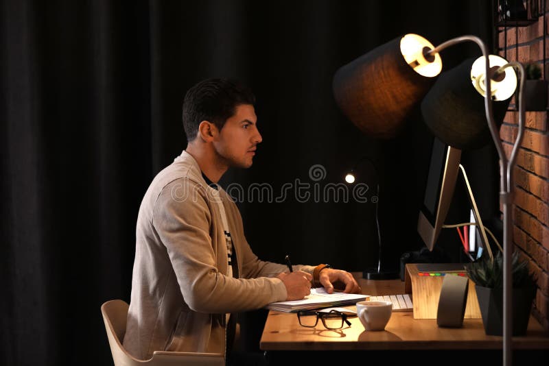 Journalist Working with Modern Computer Stock Photo - Image of portrait ...