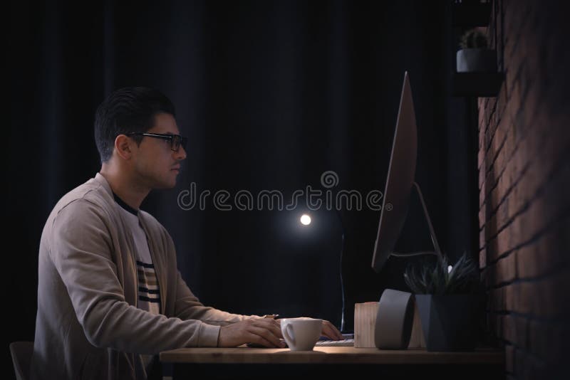 Journalist Working with Computer in Office Stock Image - Image of ...
