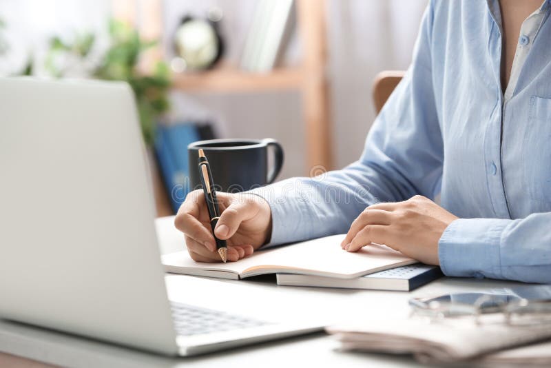 Journalist Working at Table in Office Stock Photo - Image of blogger ...