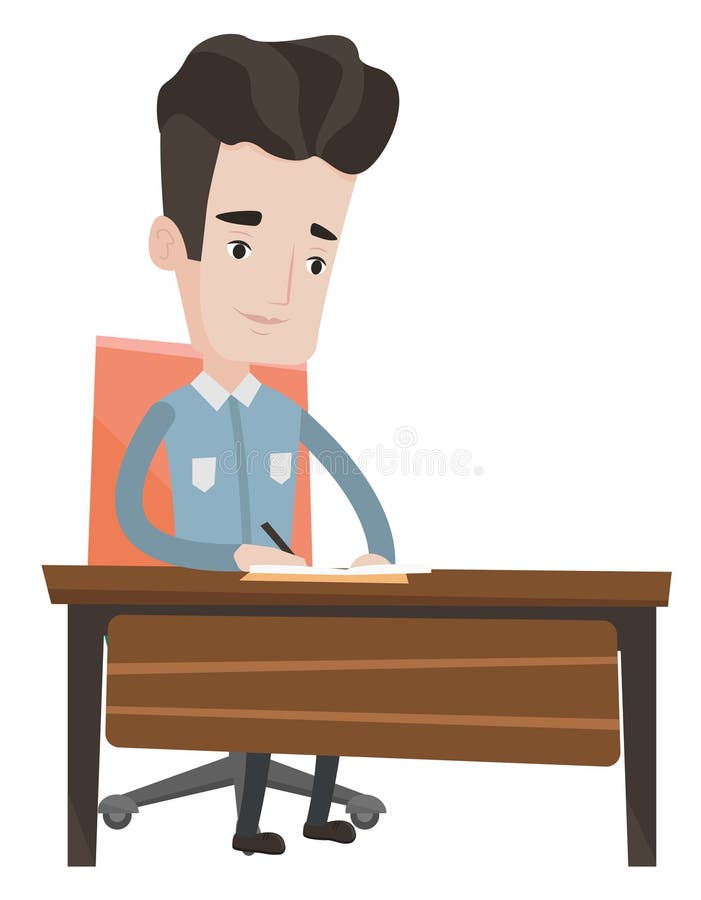 Journalist Writing in Notebook with Pencil. Stock Vector - Illustration ...