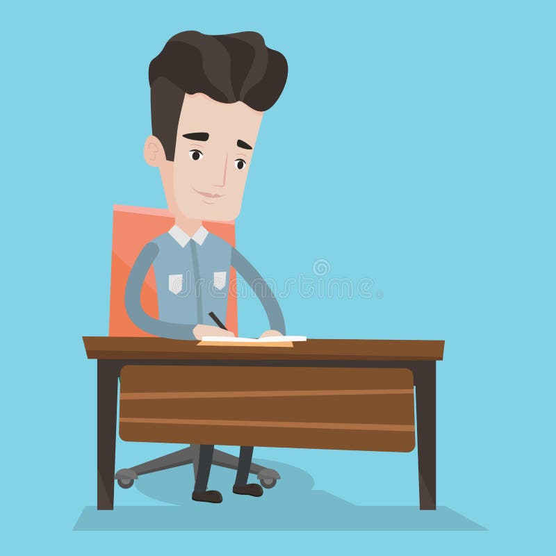 Journalist Writing in Notebook with Pencil. Stock Vector - Illustration ...